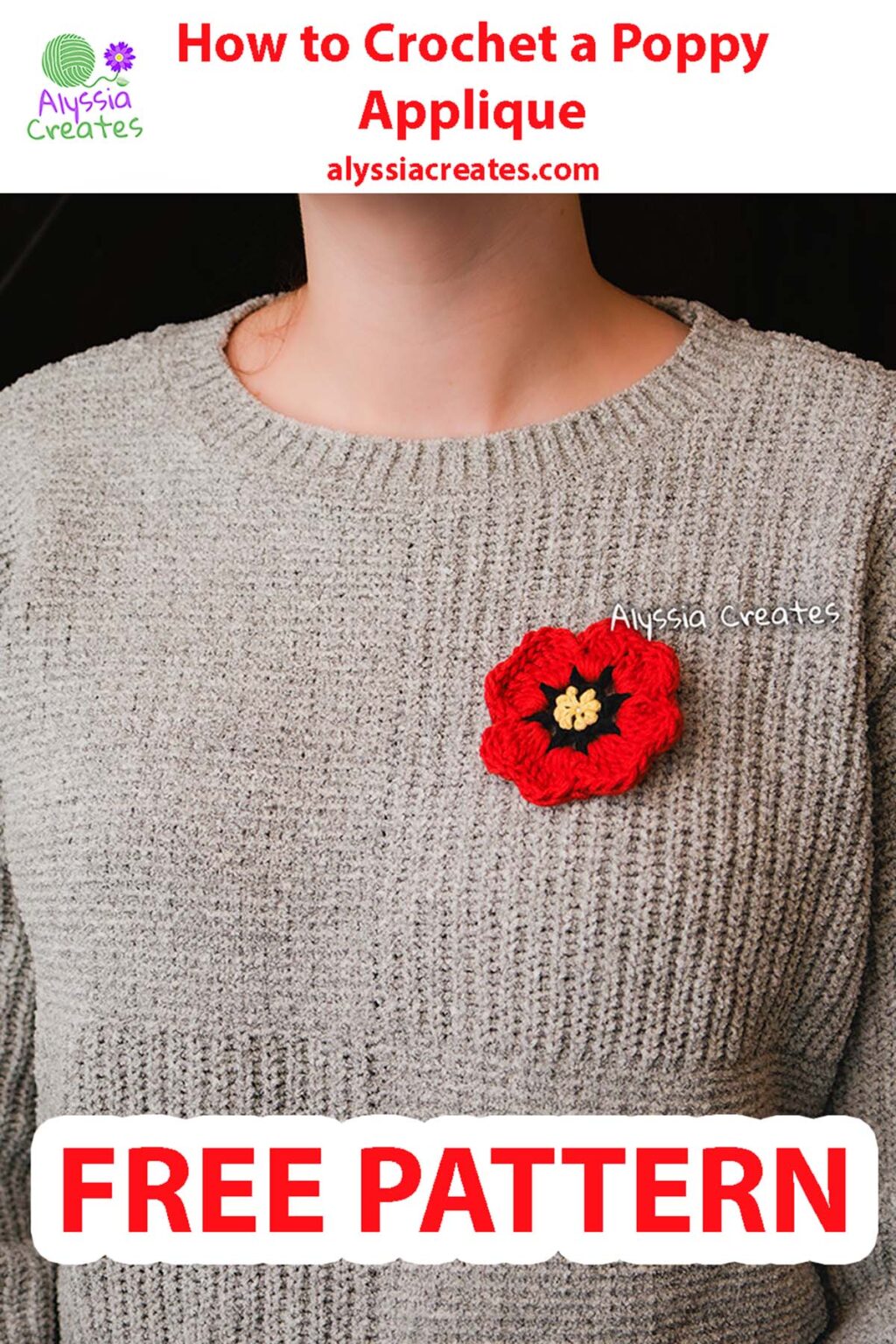 How to Crochet a Poppy Applique: Free Pattern - Alyssia Creates